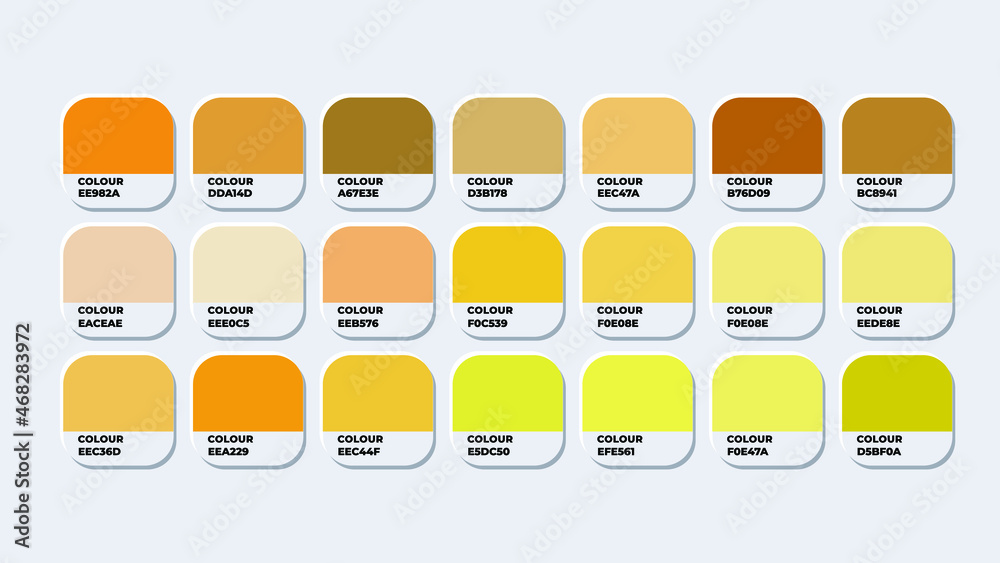 Pantone Colour Palette Catalog Samples yellow in RGB HEX. Neomorphism ...