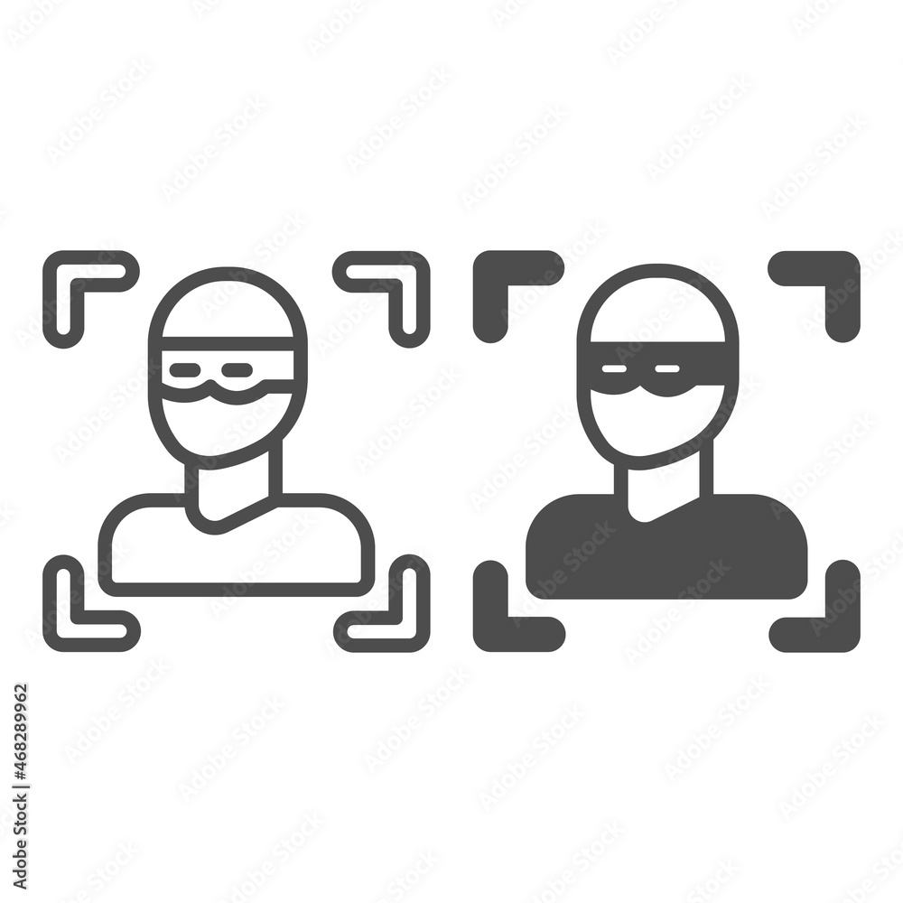 Intruder, thief, burglar, criminal line and solid icon, CCTV concept ...