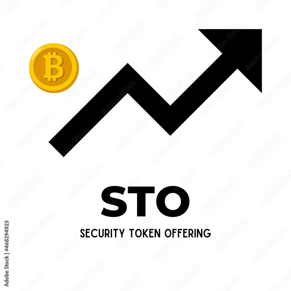 Cryptocurrency word "STO" with arrow up and yellow coin isolated on ...