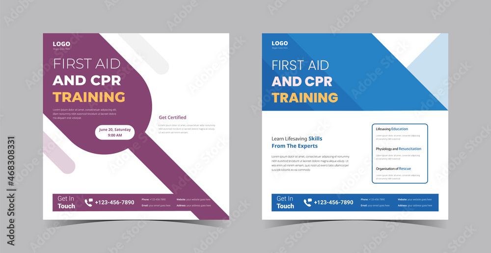 Vetor de First aid and crp training social media template. First aid ...