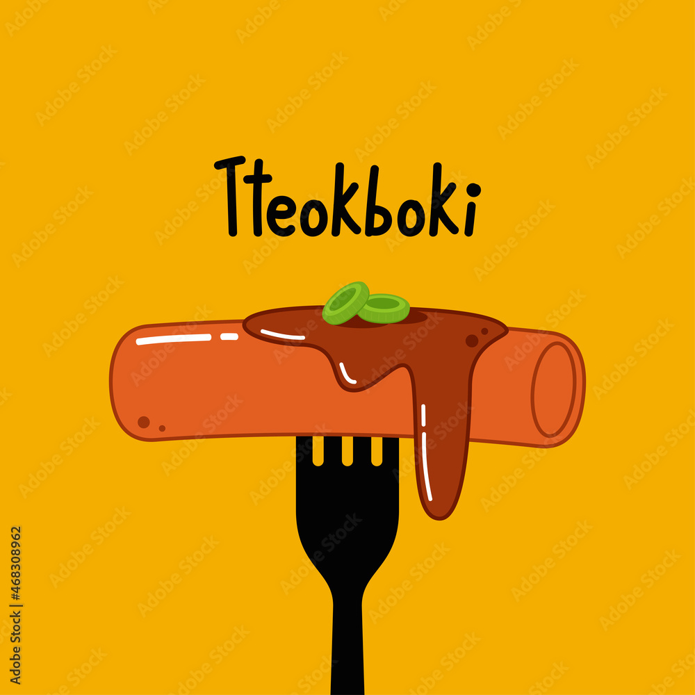 Tteokbokki Noodle vector. Korean food. Spicy rice cake. Tteokbokki logo ...