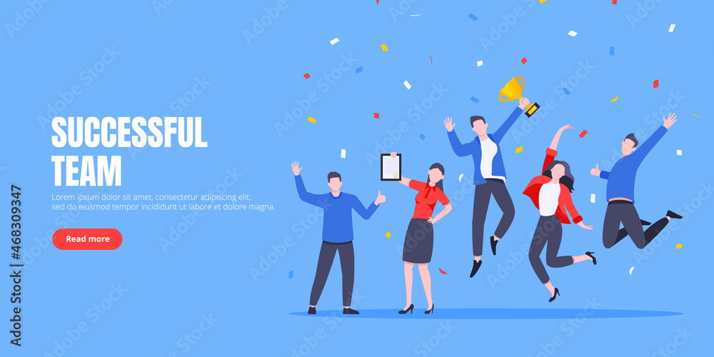 Happy business team employee team winners award ceremony flat style ...