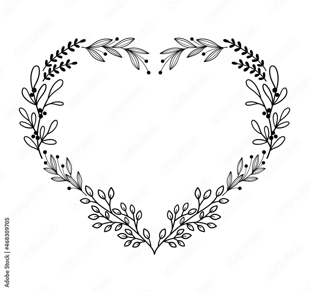 Floral heart shape frame. Decorative frame design with flowers and ...