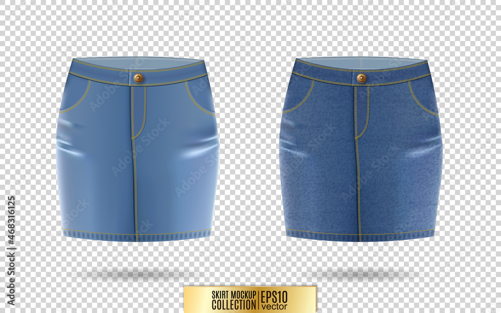 Vector illustration of blue denim model skirt on transparent background ...