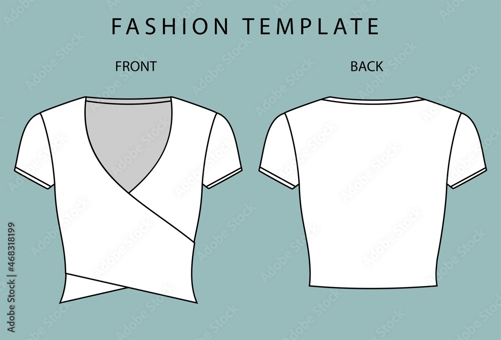 crop top front and back view. Women's Top Fashion Flat Sketch. Stock ...