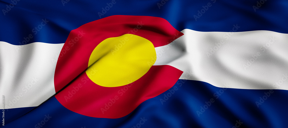 Waving flag concept. National flag of the US State of Colorado. Waving ...