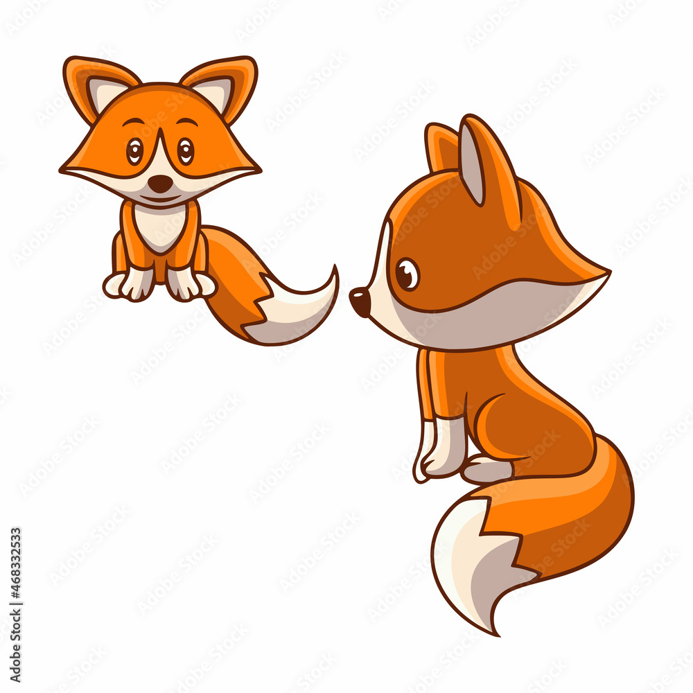 cartoon illustration two sitting foxes Stock Vector | Adobe Stock