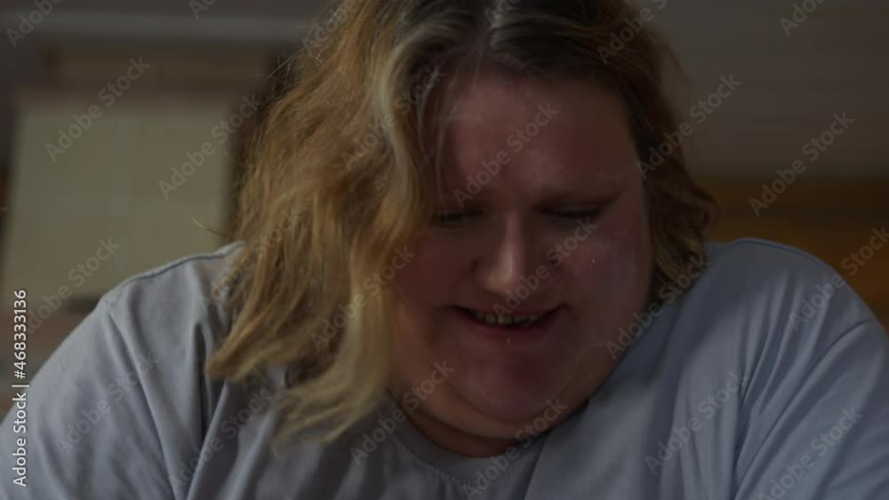 Portrait Of Beautiful Fat Woman Who Is Cooking With Confidence. Smiling ...