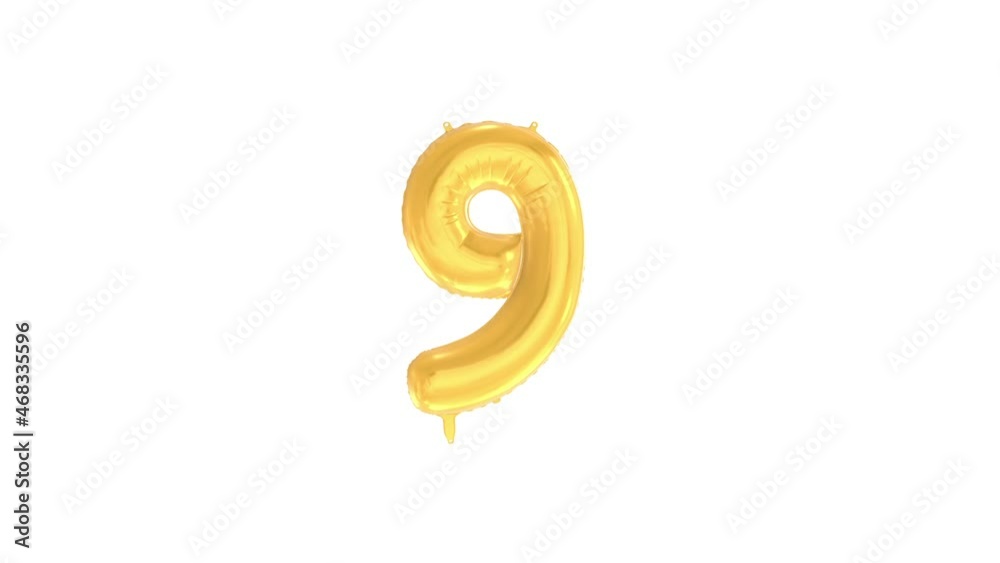 Helium Gold Balloon with Number - 9. Loop Animation with Alpha Luma ...