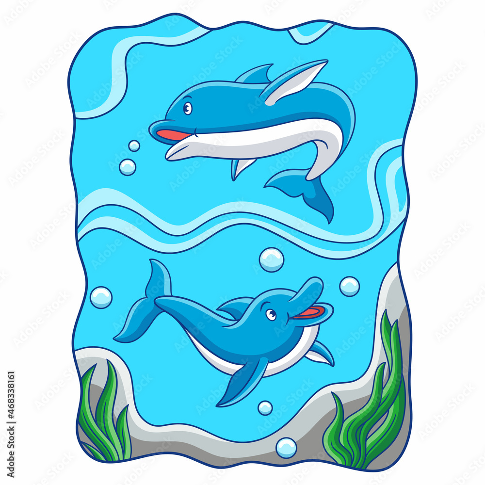 cartoon illustration two dolphins playing in the sea Stock Vector ...
