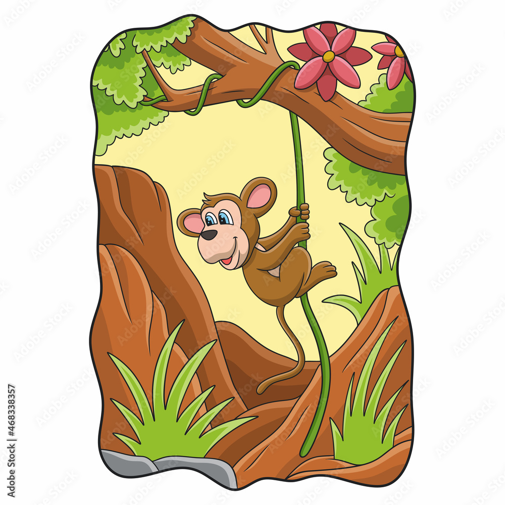 cartoon illustration monkey hanging from a tree root Stock Vector ...