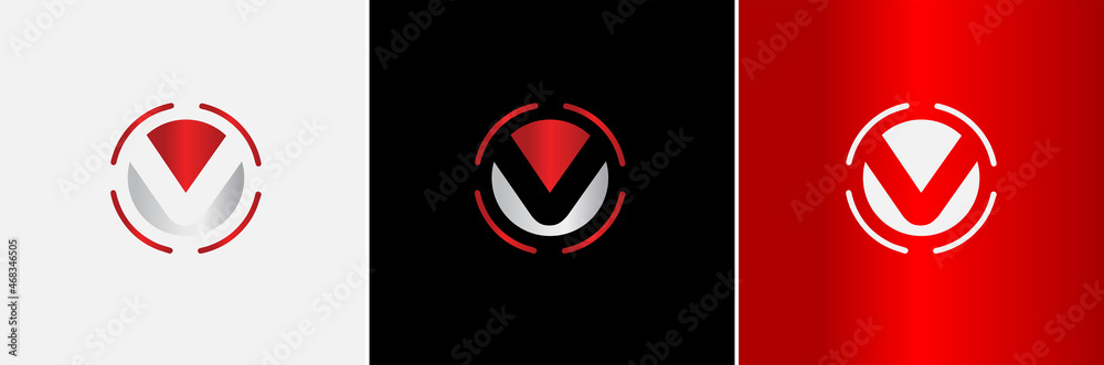 Silver Metallic Red V Logo Creative Modern Minimal Alphabet Initial ...