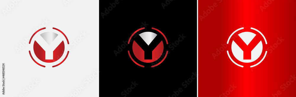 Silver Metallic Red Y Logo Creative Modern Minimal Alphabet Initial ...