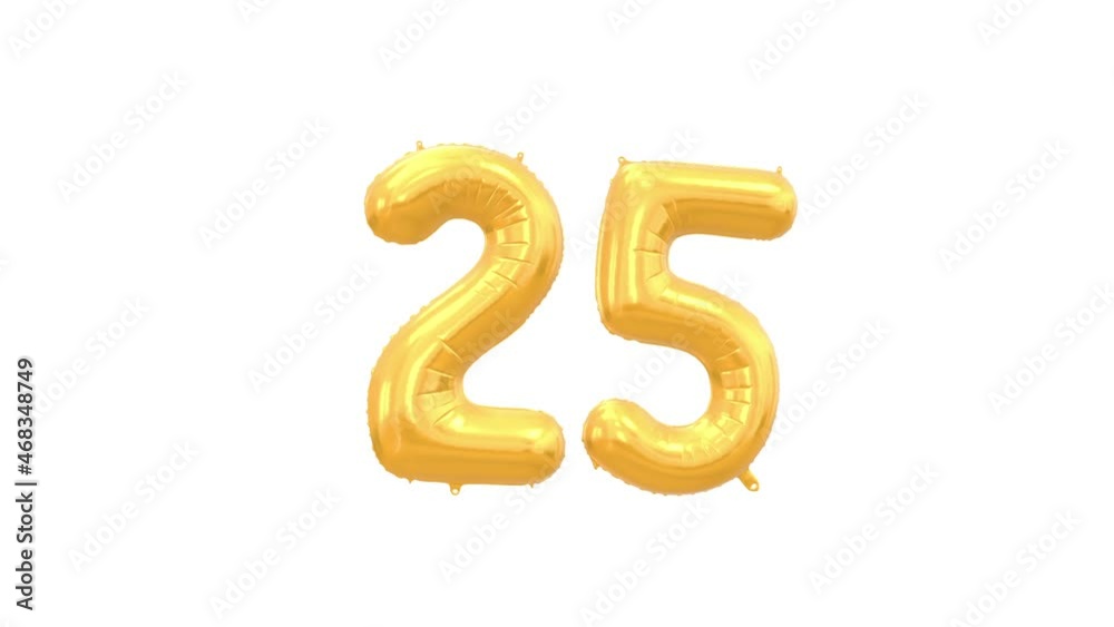 Helium Gold Balloon with Number - 25. Loop Animation with Alpha Luma ...