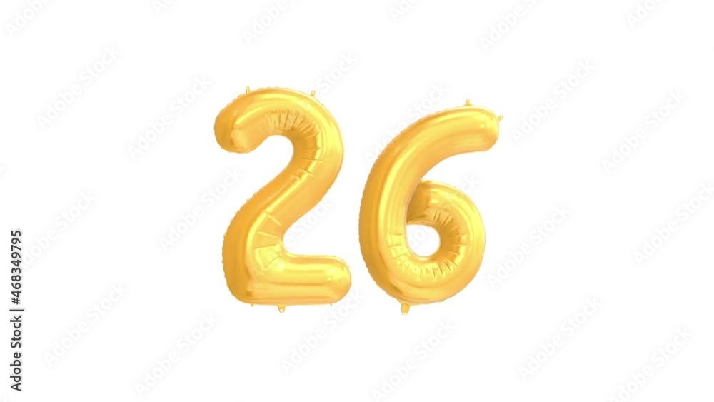 Helium Gold Balloon with Number - 26. Loop Animation with Alpha Luma ...