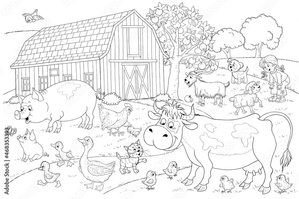 Set of cute and funny farm animals. Illustration for children. Clipart ...