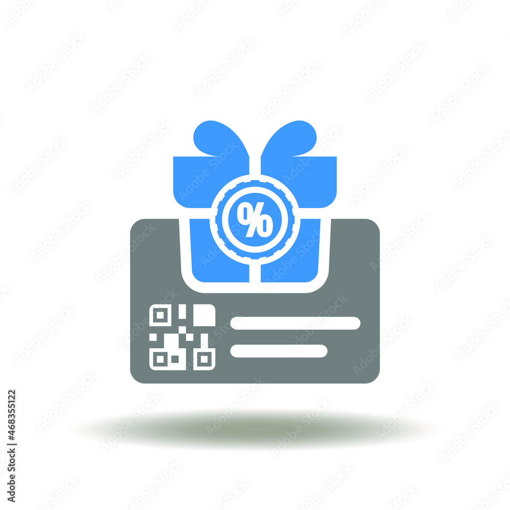 Vector illustration of loyalty customer card with qr code and gift box ...