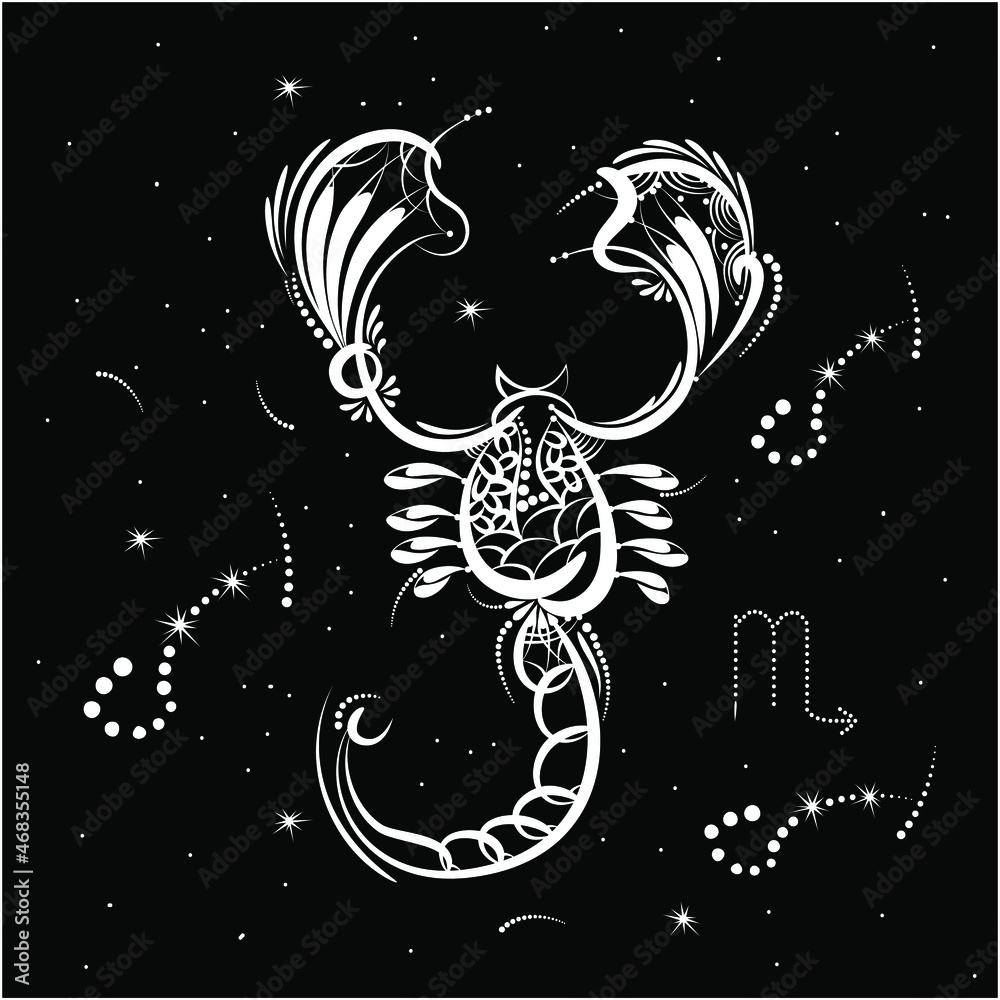 Scorpio Zodiac sign. Horoscope constellation, stars.Black space with ...