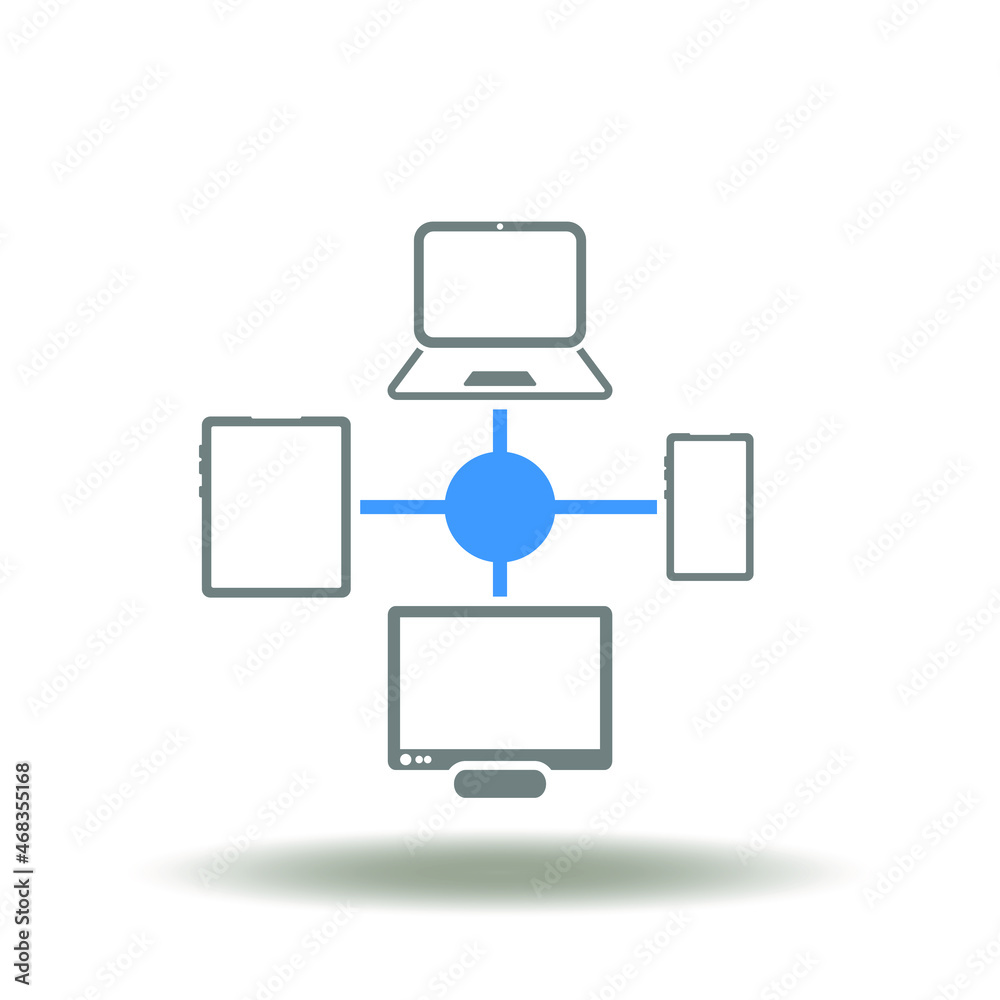 Vector illustration of flowchart with laptop, tablet pc, computer and ...