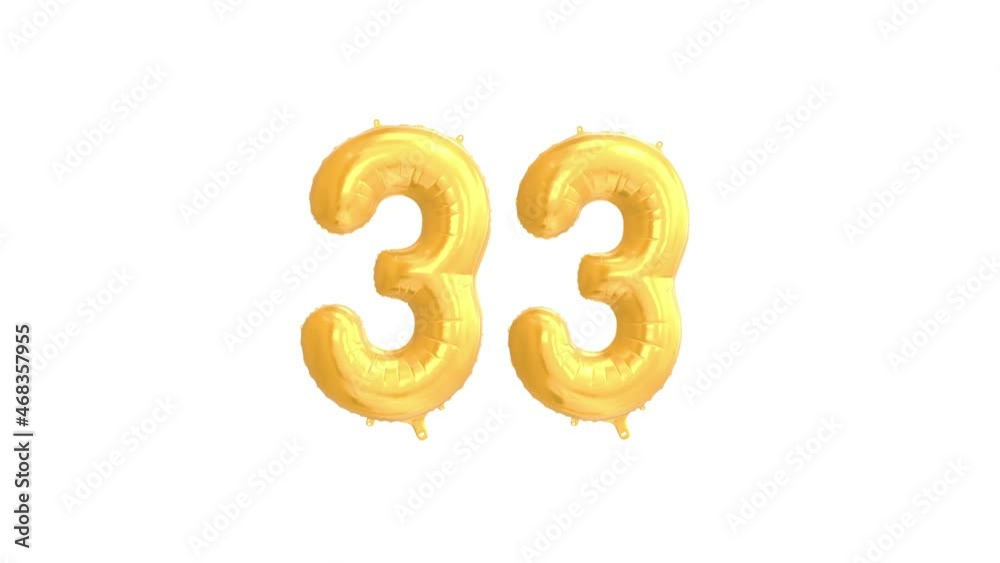 Helium Gold Balloon with Number - 33. Loop Animation with Alpha Luma ...