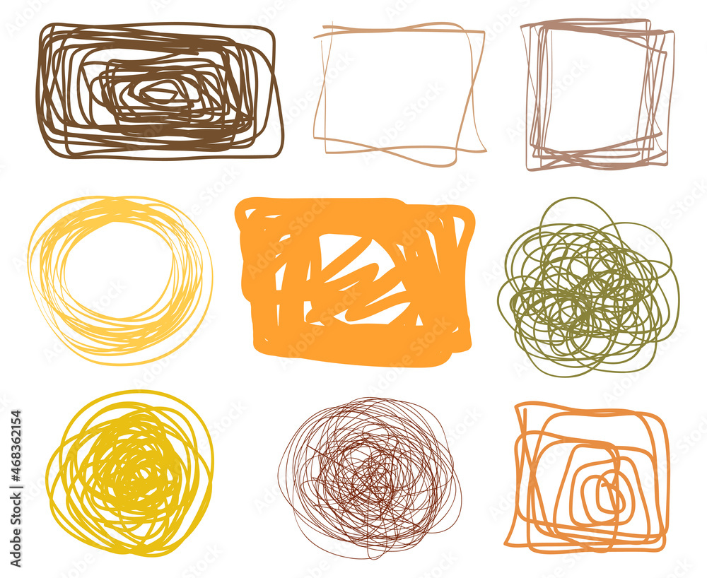 Chaotic geometric frames. Colored abstract tangled borders. Hand drawn ...