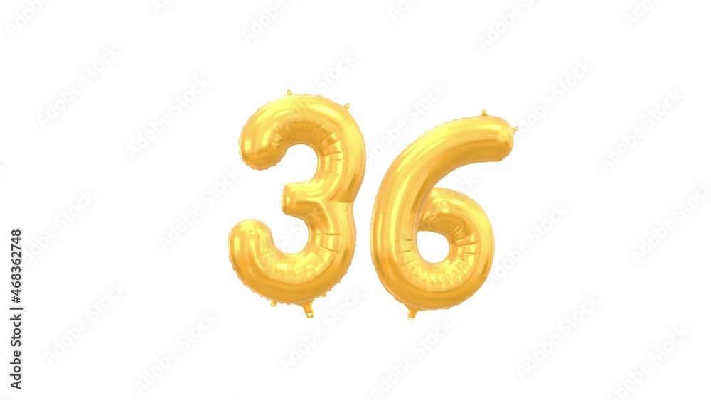 Helium Gold Balloon with Number - 36. Loop Animation with Alpha Luma ...