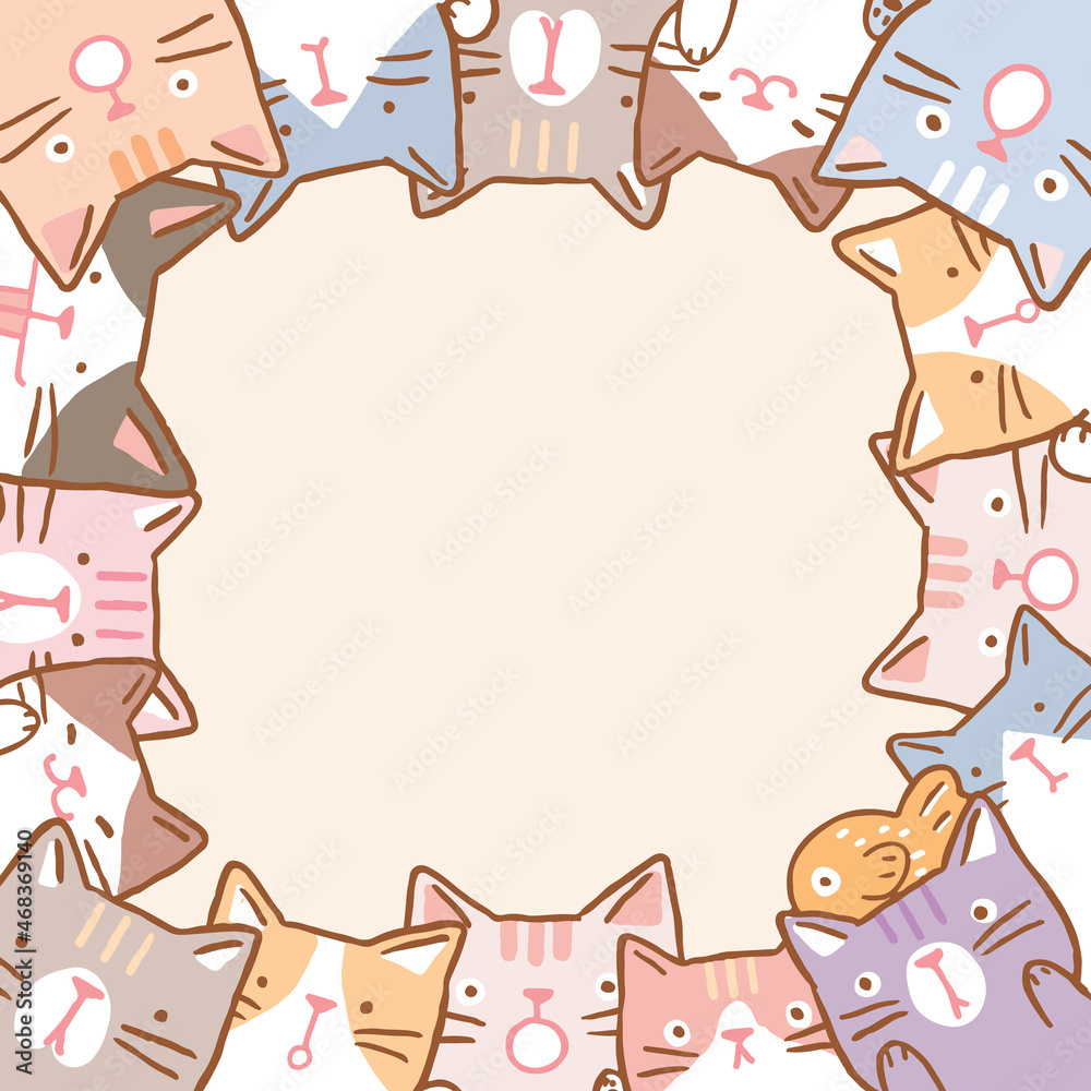 Vector Illustration of Cartoon Cat Frame Design on Beige Color ...
