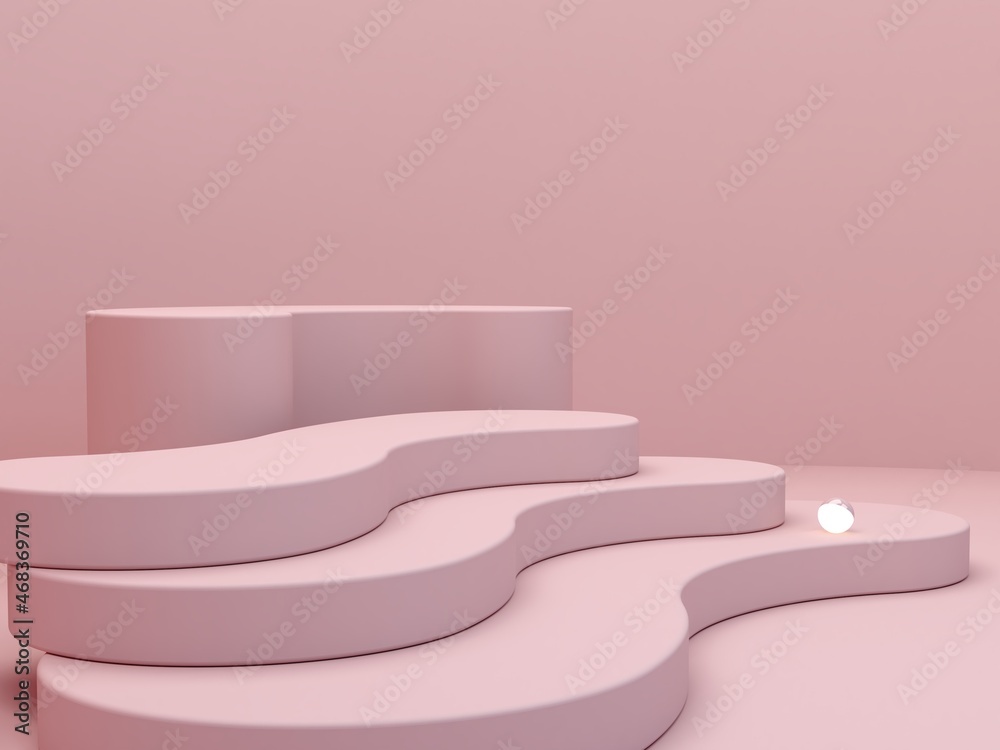 Minimal scene with podium, curved stairs and abstract background ...