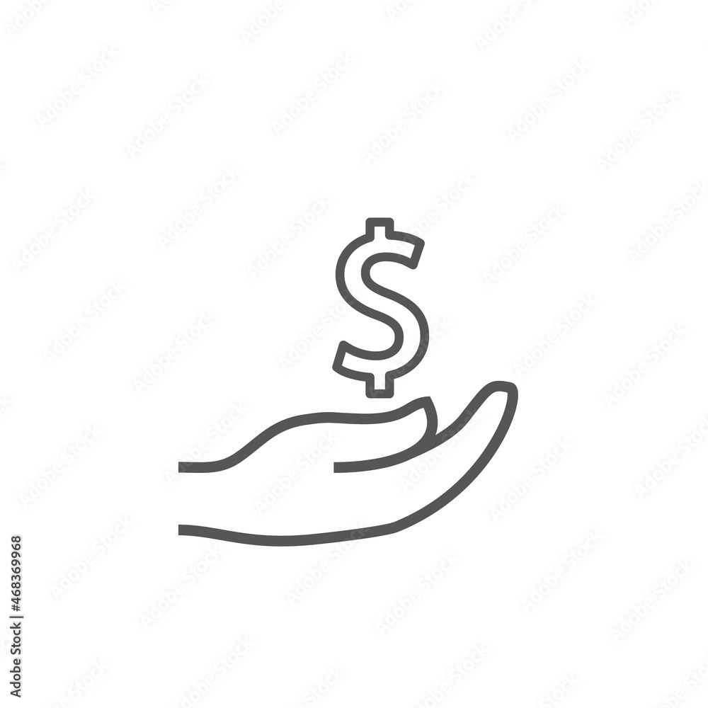 Hand holding dollar icon isolated on white background. Trendy hand ...