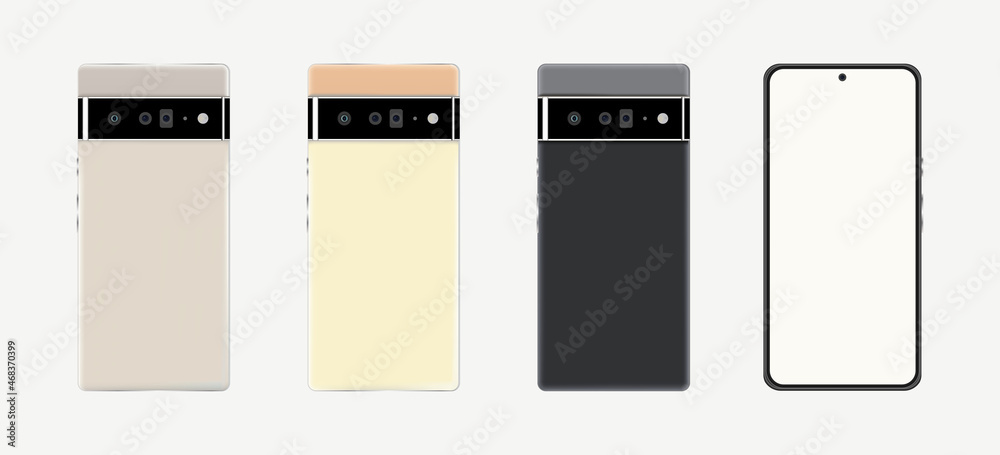 Google pixel mobile set vector with colorful frames and a triple camera ...