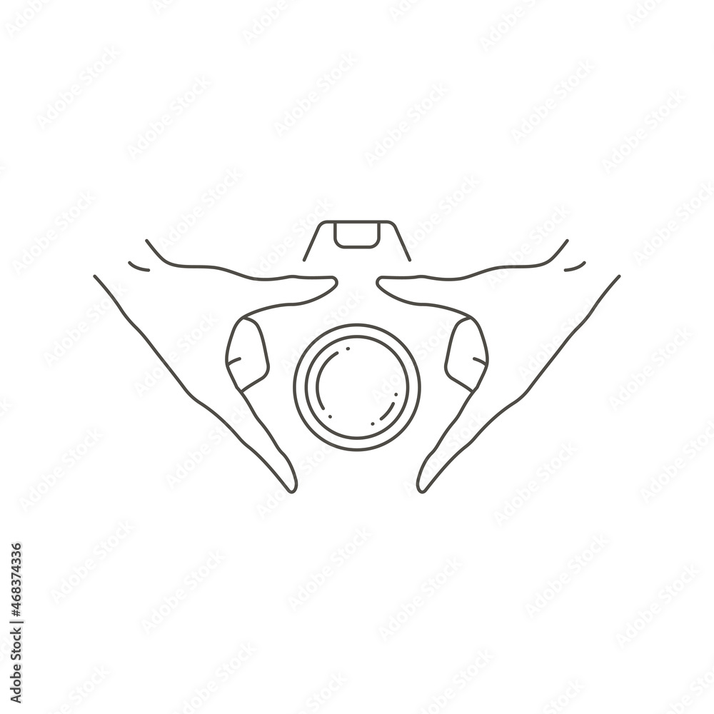 Linear logo human hands performing shape of modern photo video camera ...