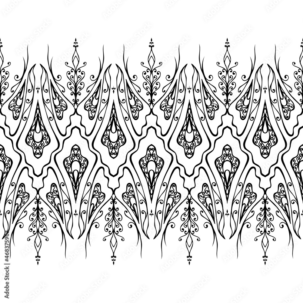 Black and white abstract seamless border with free hand. Design of ...