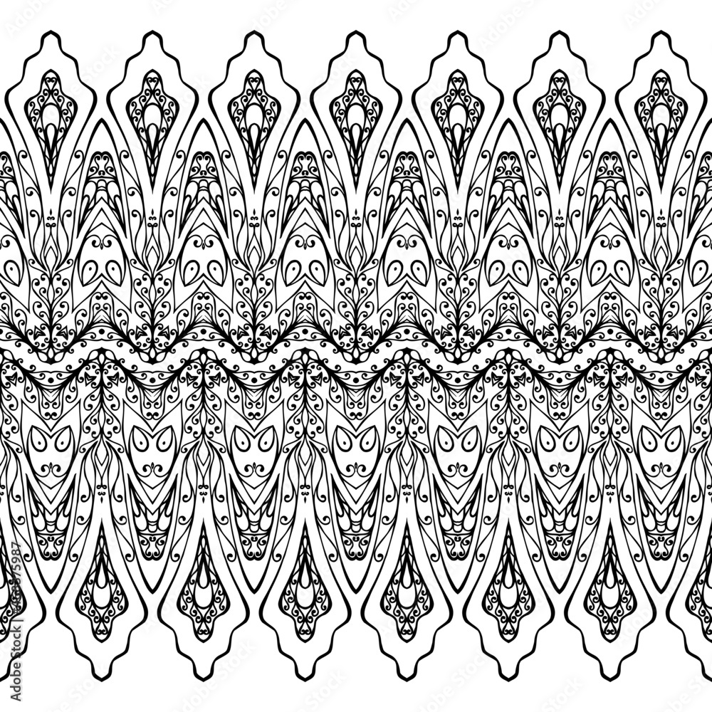 Black and white abstract seamless border with free hand. Design of ...