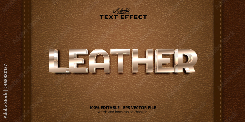 Metallic and editable leather lettering on a leather-like background ...