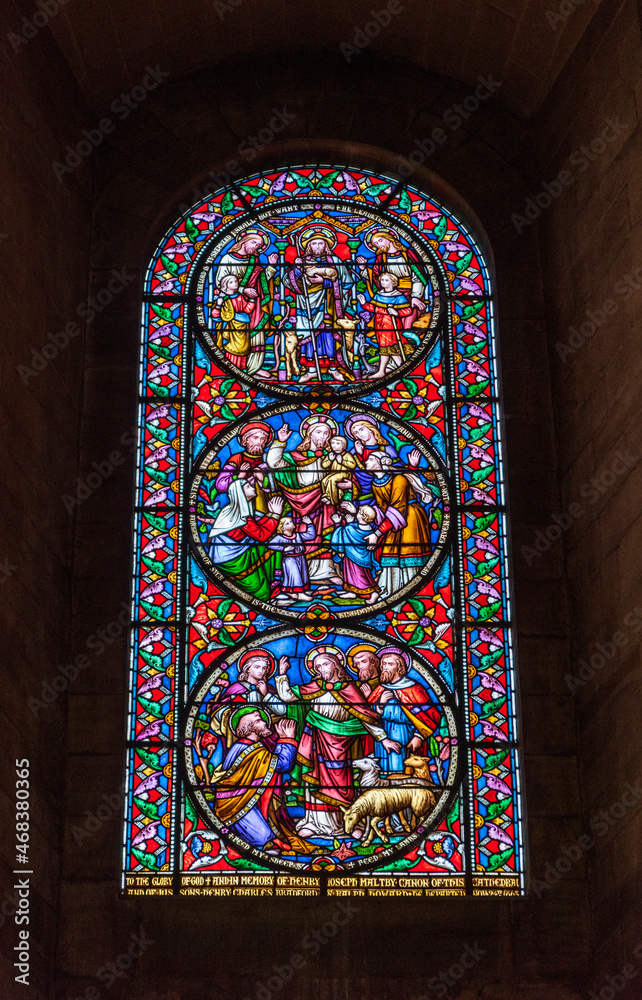 Durham cathedral medieval stained glass window Stock Photo | Adobe Stock