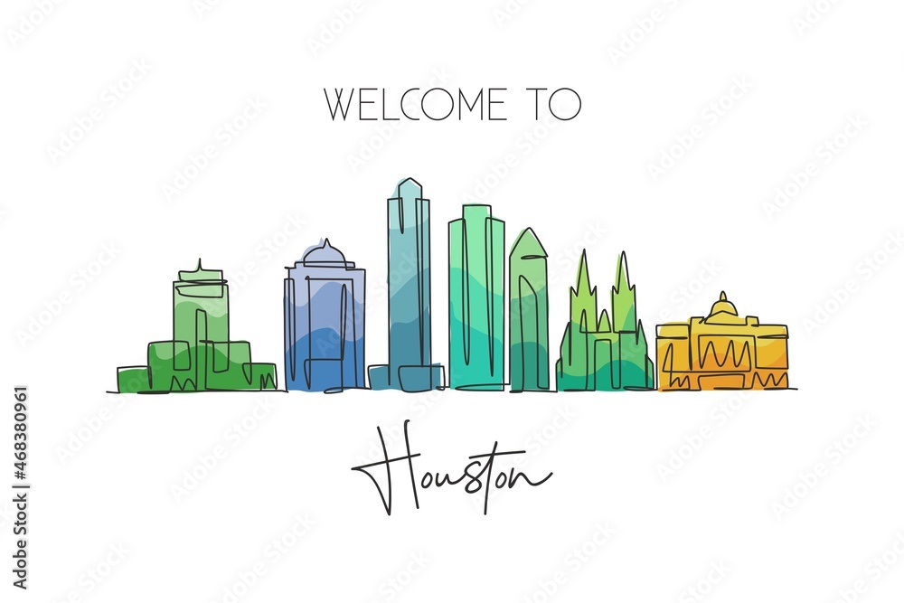 One continuous line drawing Houston city skyline, United States of ...