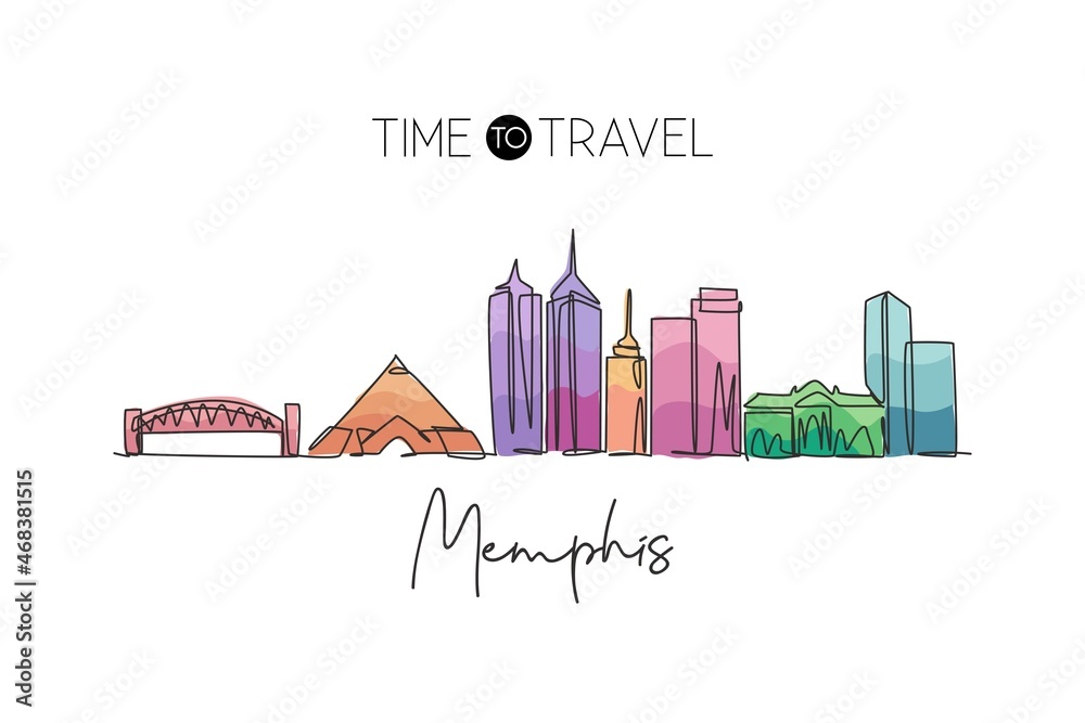One single line drawing of Memphis city skyline, United States ...