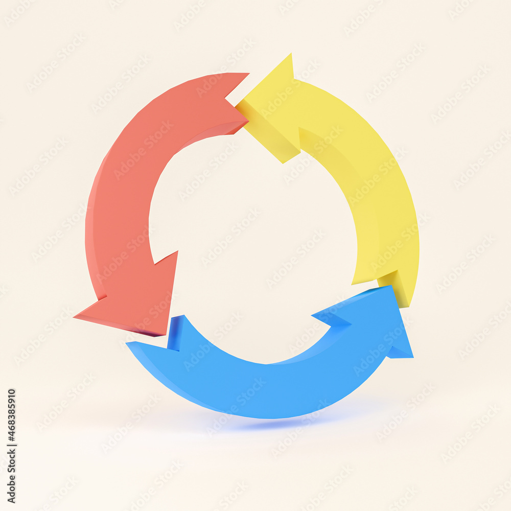 3D life cycle diagram isolated background. Three shape circular arrows ...