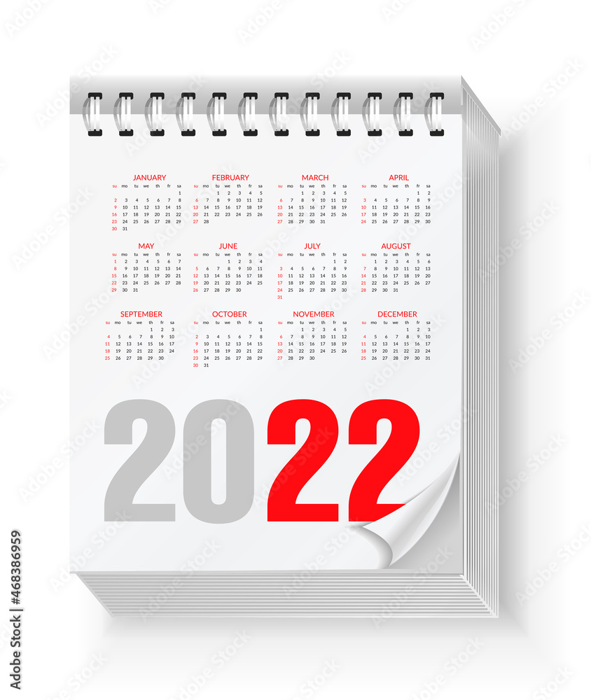 paper calendar for 2022 with curled corner. Illustration on white Stock ...