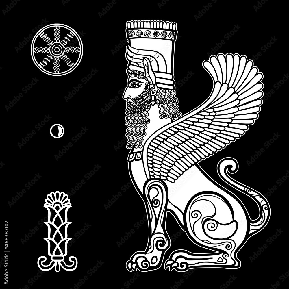 Animation drawing: sphinx man with lion body and wings, a character in ...