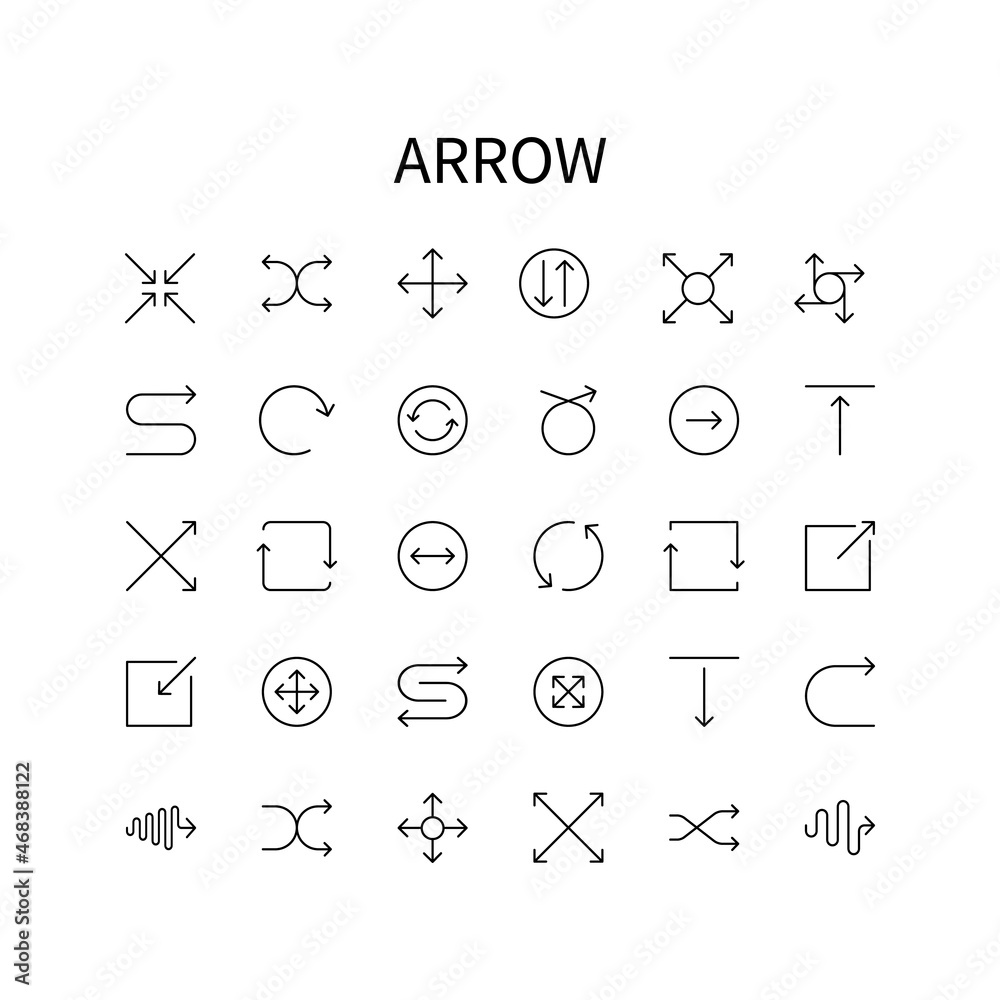Simple set of arrow icons. Direction Up, Down, Rotation, U-Turn, Left ...