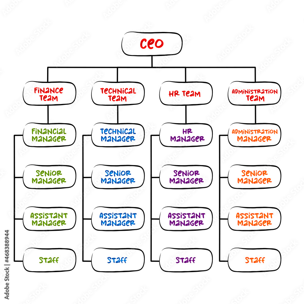 Hand drawn Company Hierarchical Structure. Popular organizational chart ...