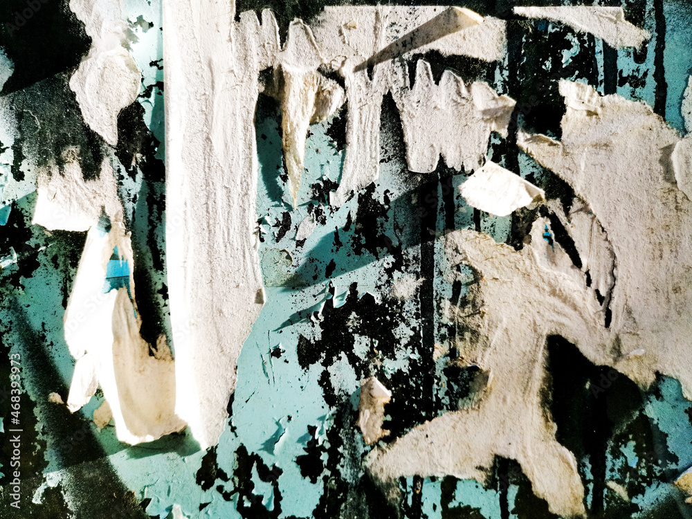 Old grunge ripped, torn vintage posters creased crumpled paper surface ...