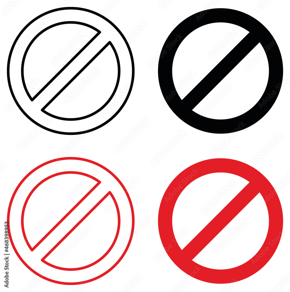 Restricted No Entry Symbol Icon Set - Outline, Silhouette and Red Stock ...