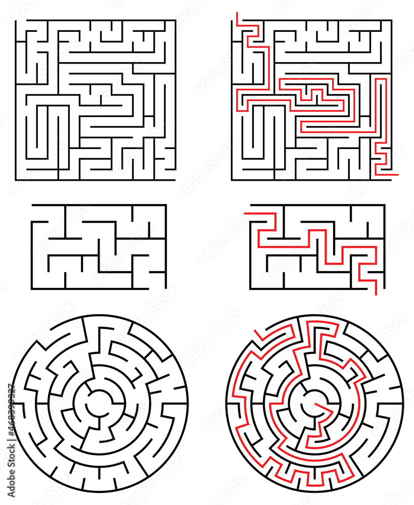 Maze Game Solved and Unsolved Clipart Set - Circle, Simple and Large ...
