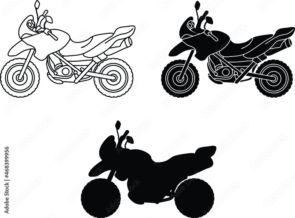 Motorcycle Clipart Set - Outline and Silhouette Stock Vector | Adobe Stock