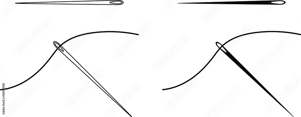 Sewing Needle and Thread Clipart Set - Outline and Silhouette Stock ...