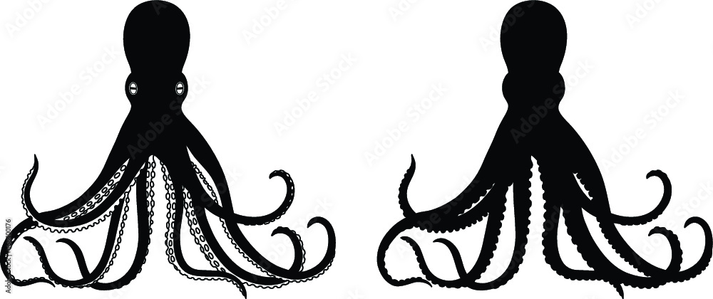 Realistic Octopus Clipart Set - Silhouette or Stamp Stock Vector ...