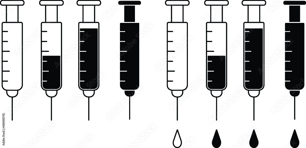 Needle / Syringe / Vaccine Clipart Set - Outline and Silhouette Stock ...