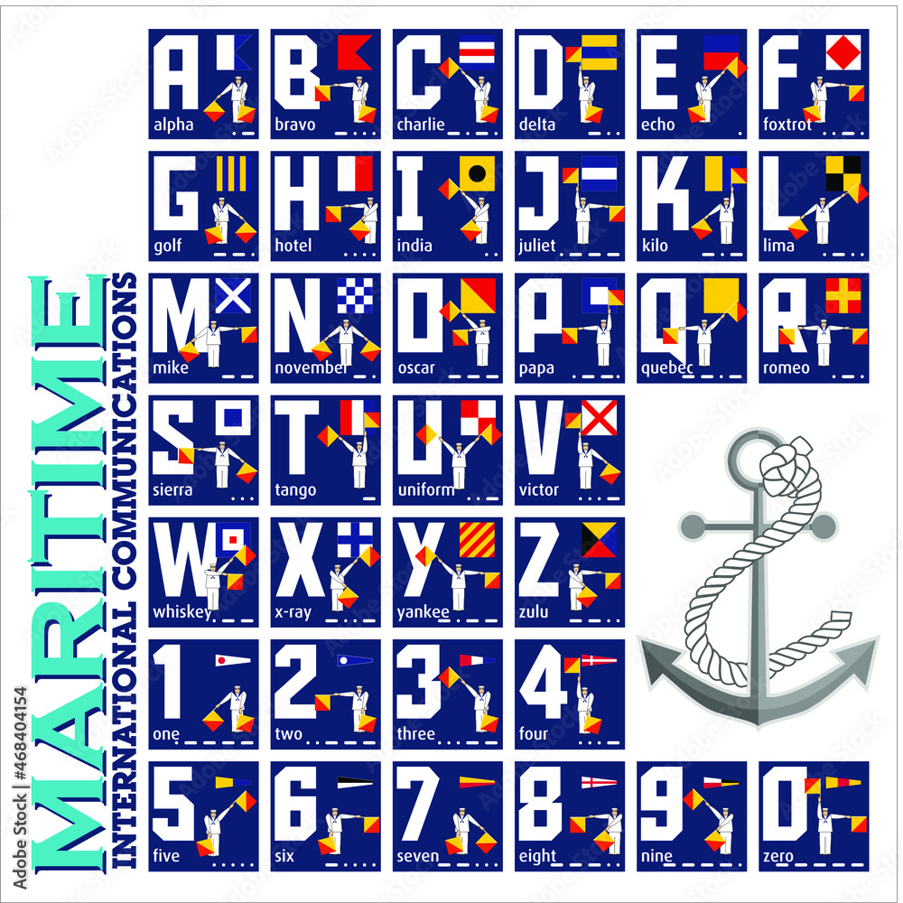 Nautical Alphabet, International Maritime Signal Flags. Vector drawing ...